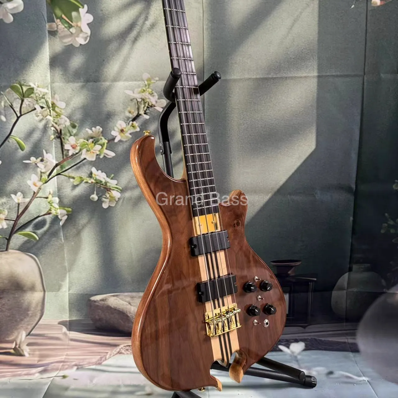 Custom Alemb Style Deluxe 4 Strings Neck Through Electric Guitar Bass ...