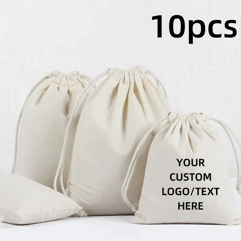 Custom Printed Drawstring Bags 10 Pack Cotton Storage Bags With ...
