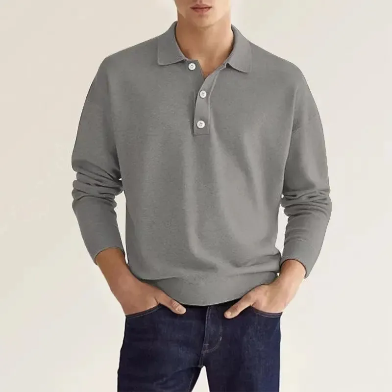 Solid Color Long Sleeve Polo Shirt - Casual Retro Style, Shop Now ...