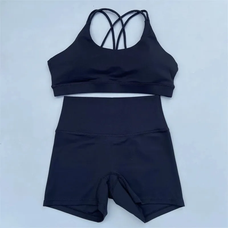 Premium Women's Workout Attire Set: High Waist Yoga Shorts & Cross ...