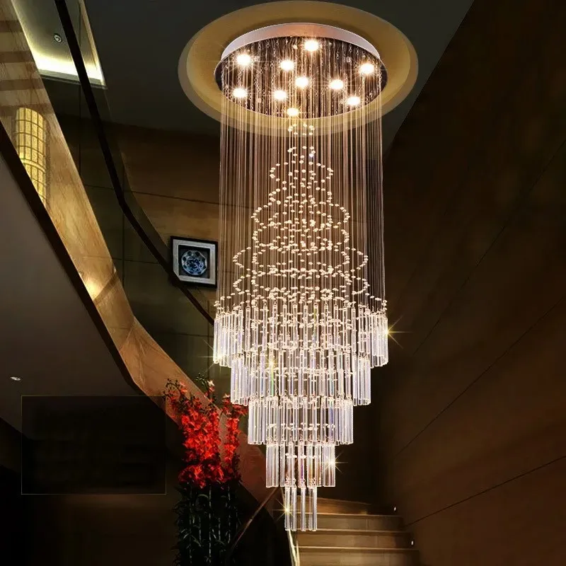 Modern Crystal Raindrop Chandelier: Spiral Design for High Ceilings ...