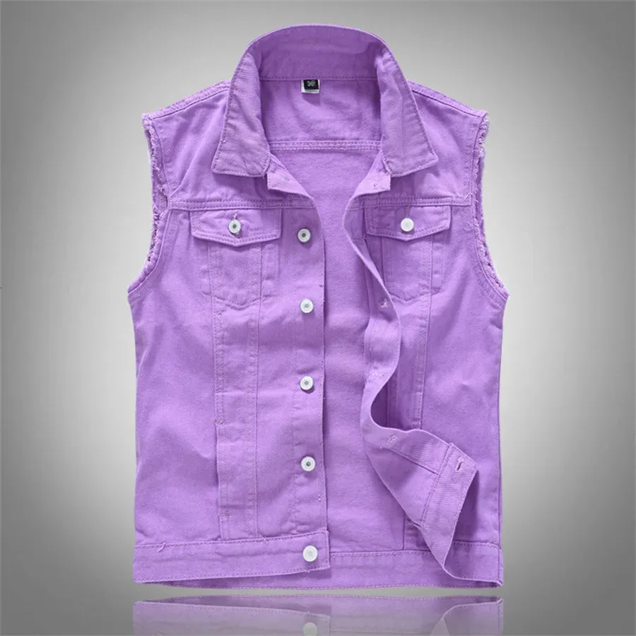 Purple Denim Vest: Men's Sleeveless Jean Jacket, Leisure Cowboy ...