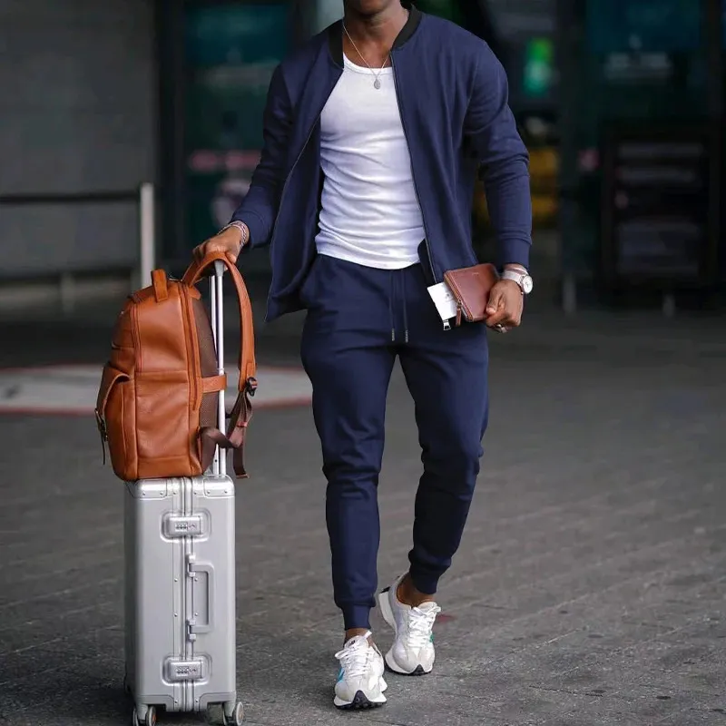 Men's Colorful Building Block Design Tracksuit: Zip Jacket & Pants Set ...