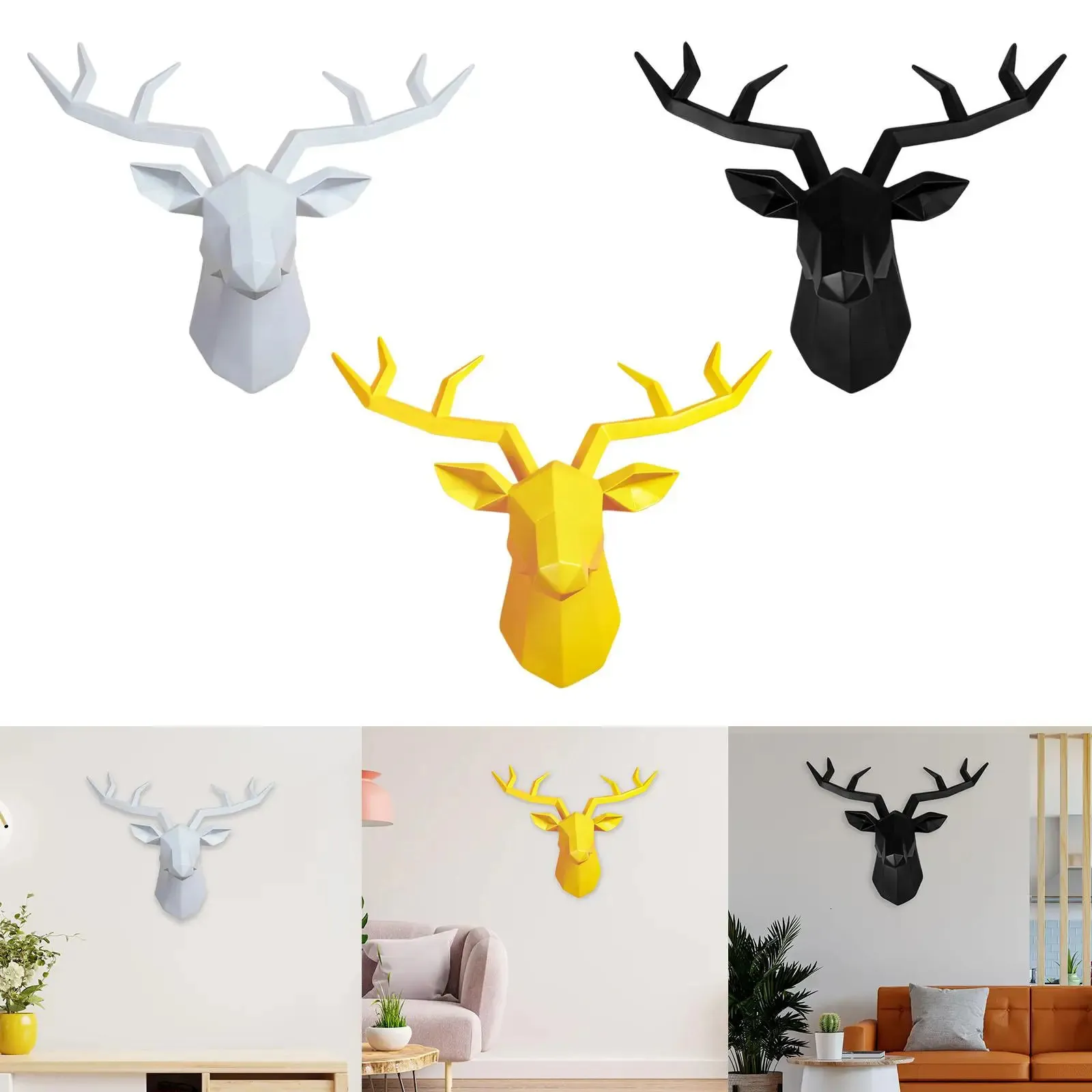 Modern Geometric Elk Wall Sculpture: Decorative Antler Head For Home ...