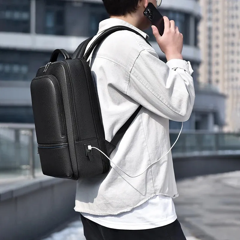 Premium Leather Backpack Briefcase: USB Charging, Laptop Protection ...