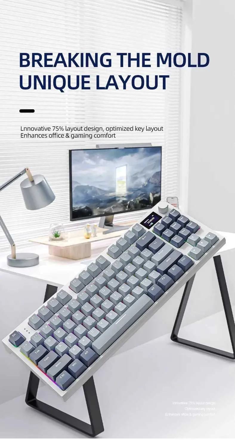 Premium 75% Layout Tri-Mode Wireless Mechanical Keyboard with TFT ...