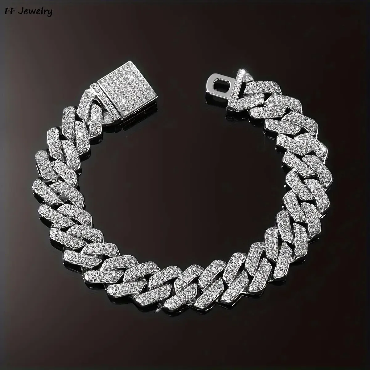 14mm Cuban Link Chain Bracelets Gold Color Rhinestone Iced Out Hip Hop ...