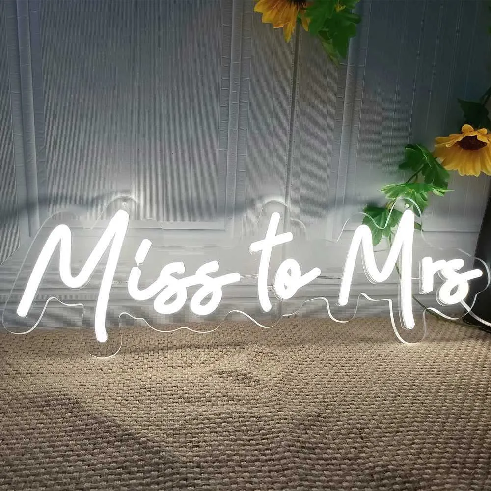 Miss to Mrs LED Neon Sign - Wedding & Hen Party Decor, Art Wall Light ...