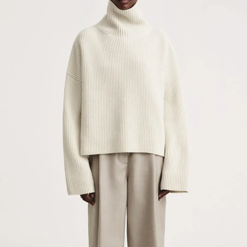 Ribbed Knit High Neck Sweater - Relaxed Fit, Premium Quality, Shop Now ...