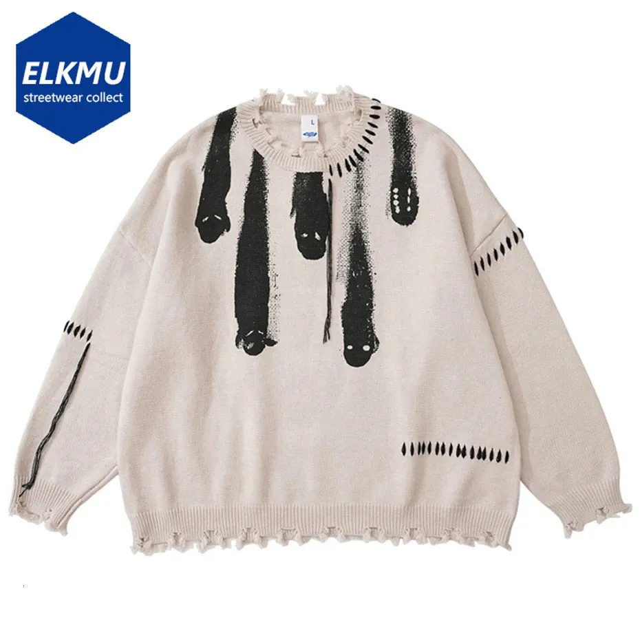 Ripped Ghost Print Gothic Knit Pullover - Y2K Streetwear Sweater, Shop ...