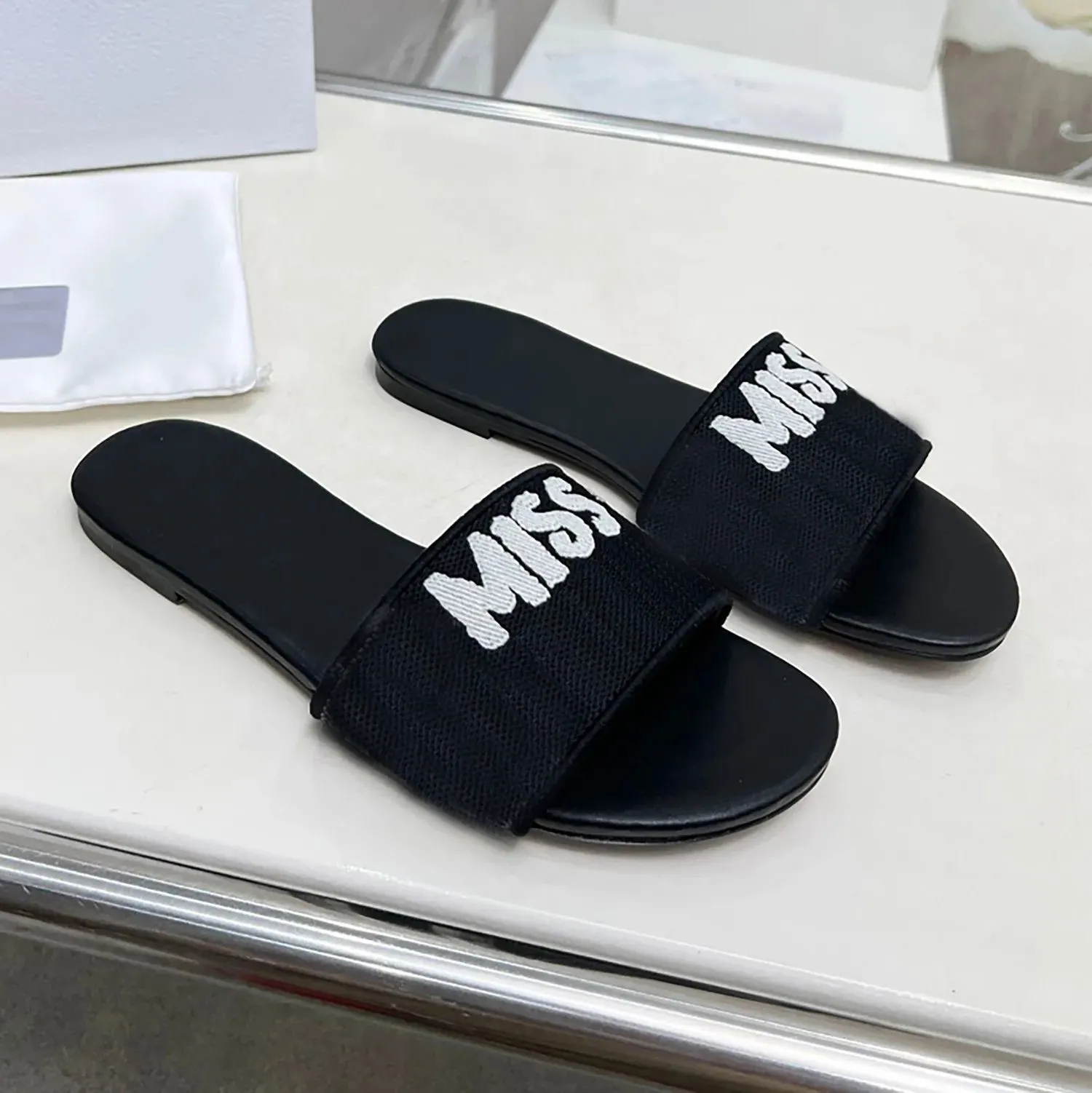 Miss Designer Slides Women Embroidered Genuine Leather Flat Slide ...