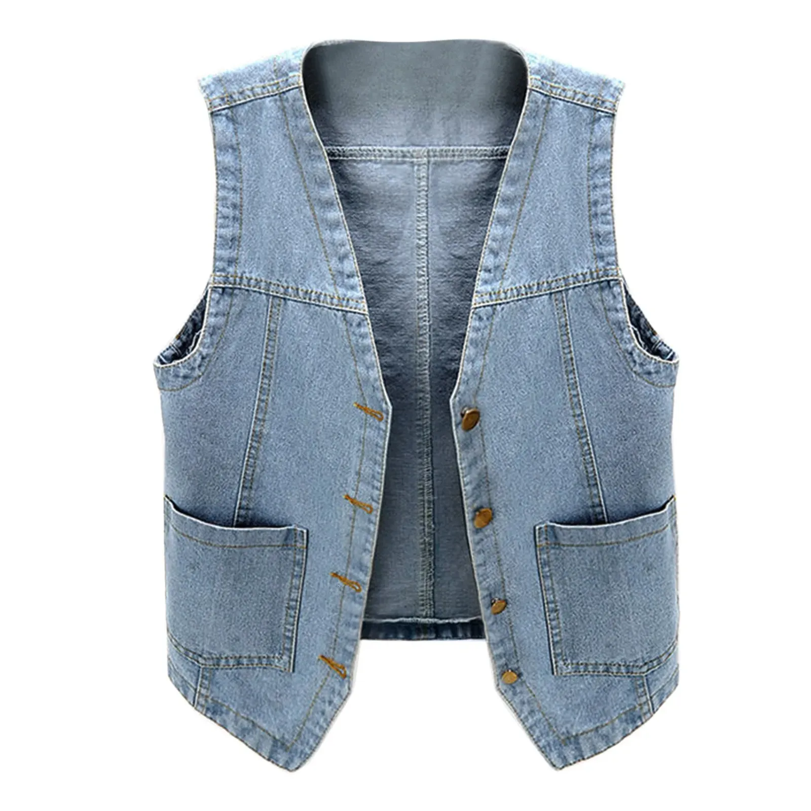 Plus Size Denim Jacket Vest - Women's Sleeveless Jean Waistcoat ...