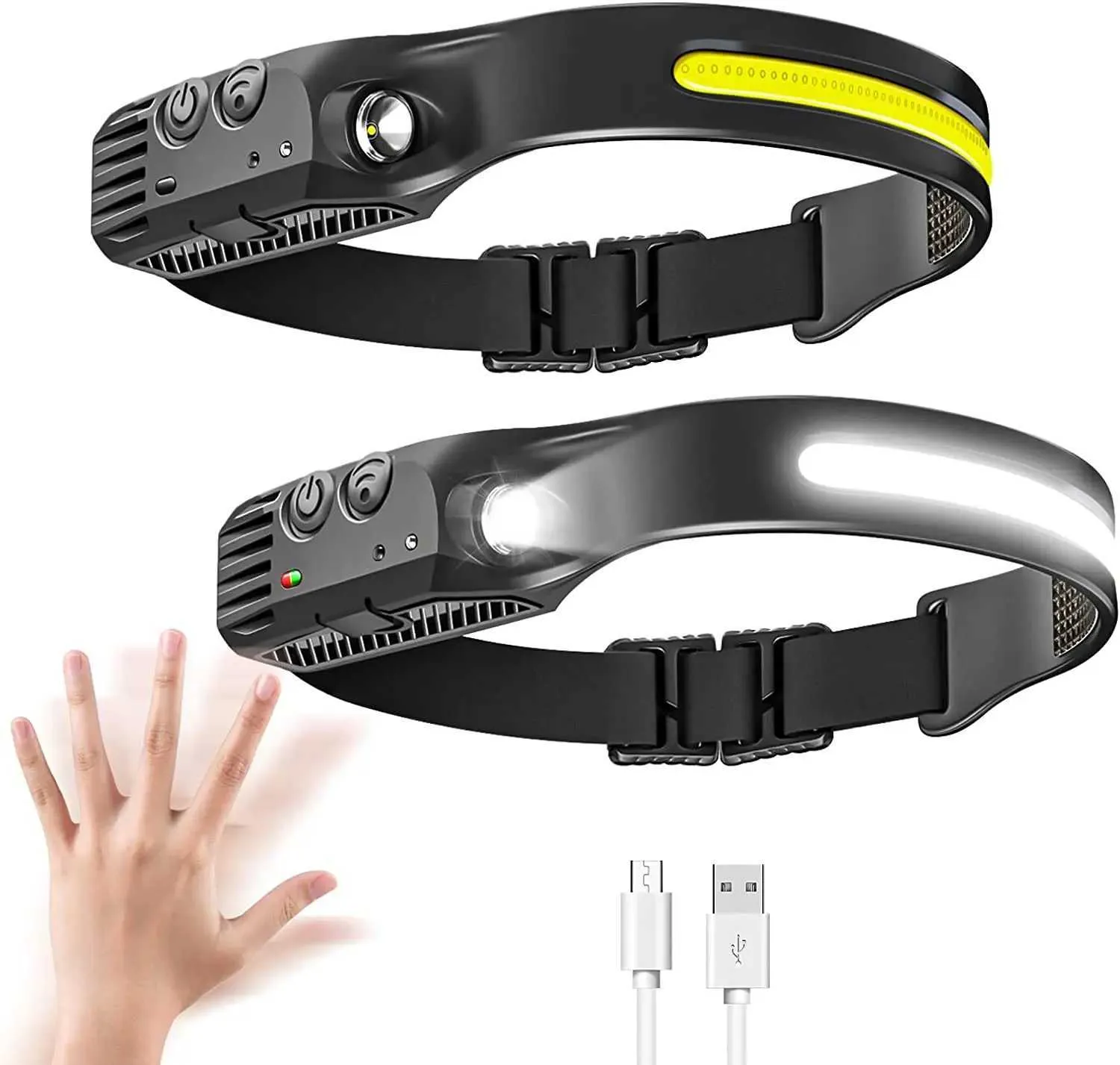 Head Flashlight LED Headlamp Rechargeable Work Light With Built In ...