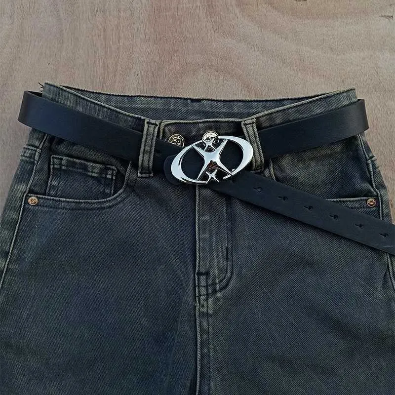 W240807 Unisex Retro Black Belt With Metal Buckle Simple Decorative ...