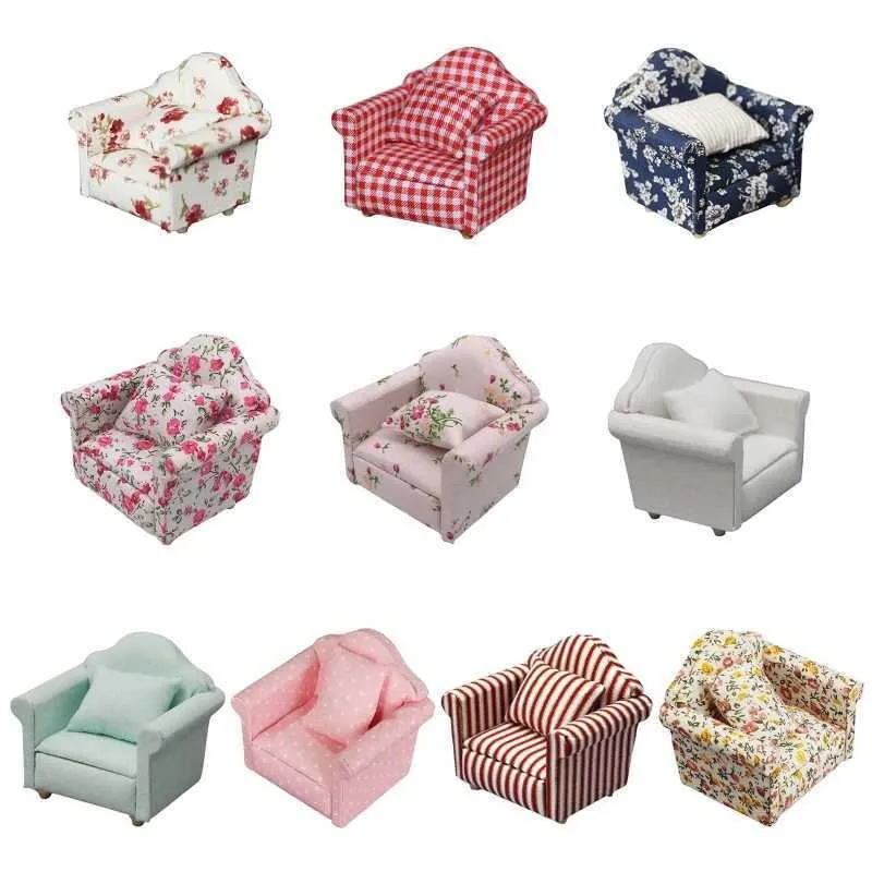Mini Wooden Sofa Armchair With Floral Throw Pillow Perfect Doll ...
