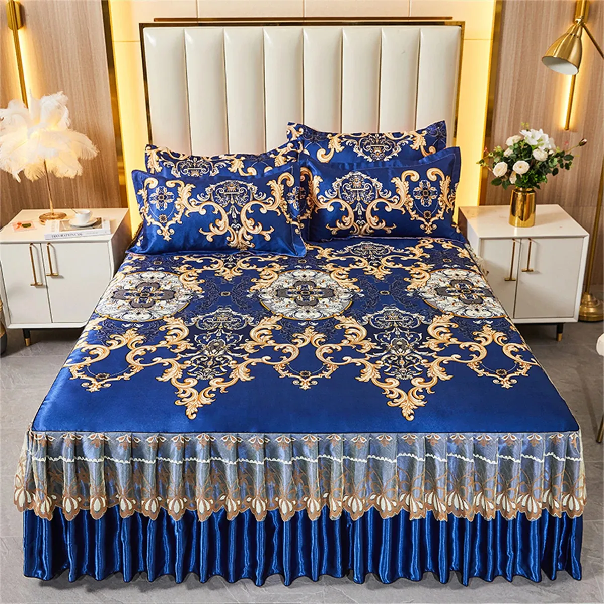 Premium Printed Bed Skirt Set: Cool Bedroom Style, Includes Pillowcases ...