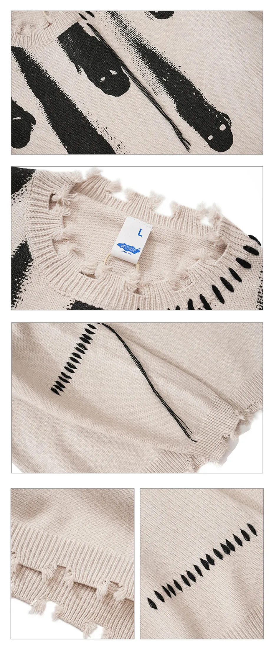 Ripped Ghost Print Gothic Knit Pullover - Y2K Streetwear Sweater, Shop ...