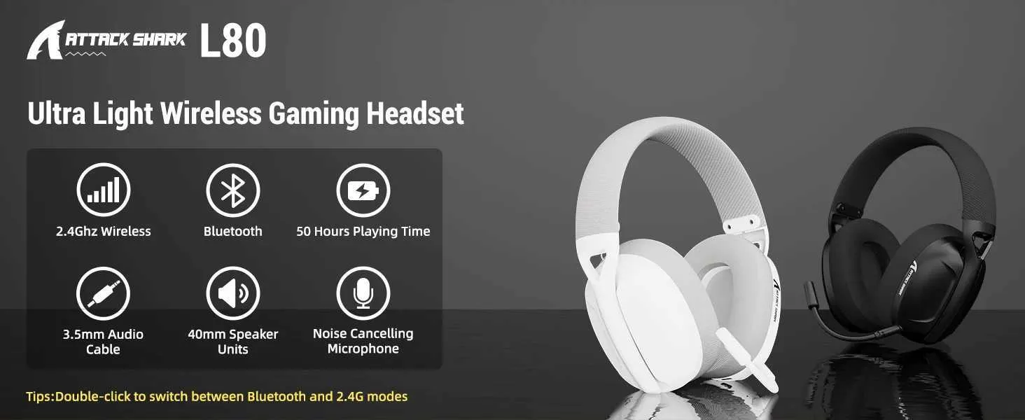 Attack Shark L80 Gaming Headset: Lightweight 180g, 5.1 Surround Sound, Hi Fi Stereo, Pluggable ...