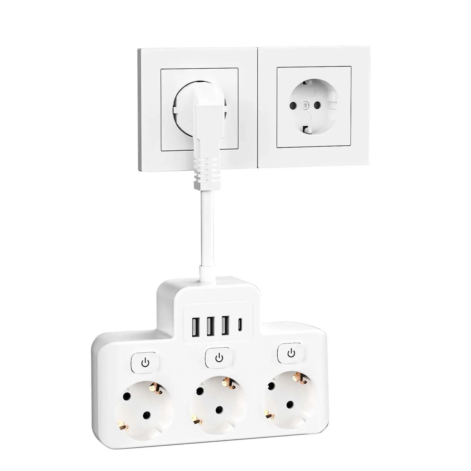 Multi Outlet Plug Adapter With USB And USB C Charging Ports White ...