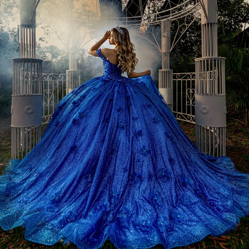 Shiny Royal Blue Quinceanera Ball Princess Gown For Women With ...