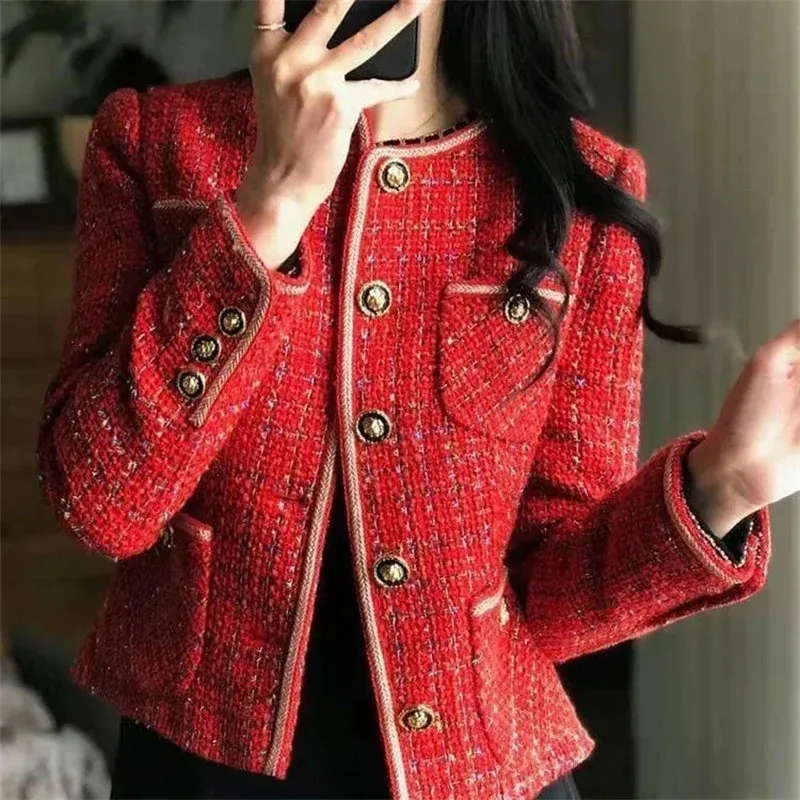 Red Tweed Jacket: Elegant Korean Style, Perfect for Autumn & Winter ...