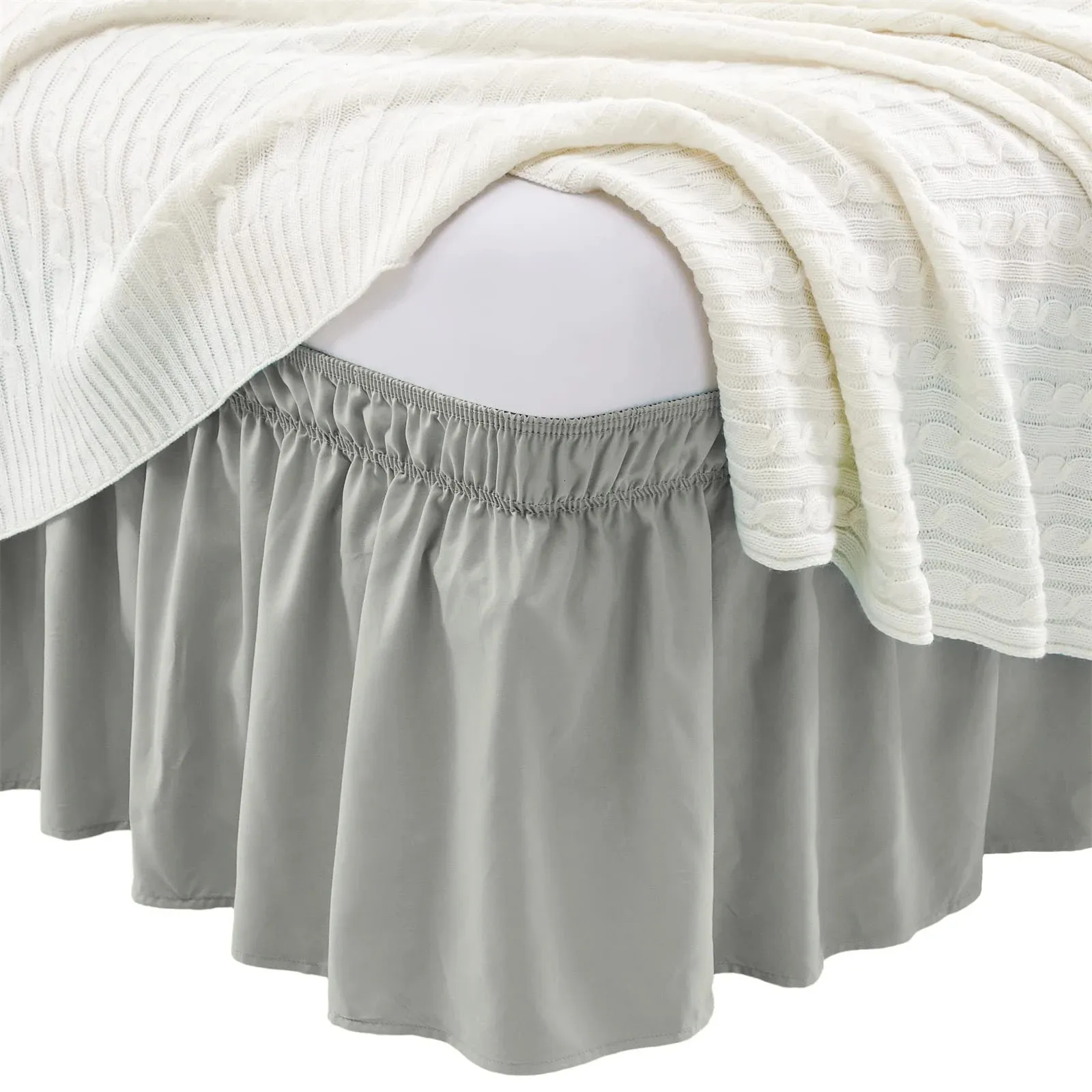 Elegant Adjustable Bed Skirt - White/Gray Ruffle Dust Ruffle for Queen ...