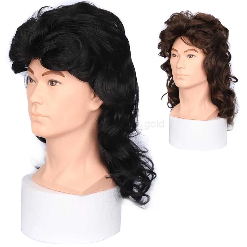 80s Synthetic Plush hair wig for men in Black Curly for Men and Women ...