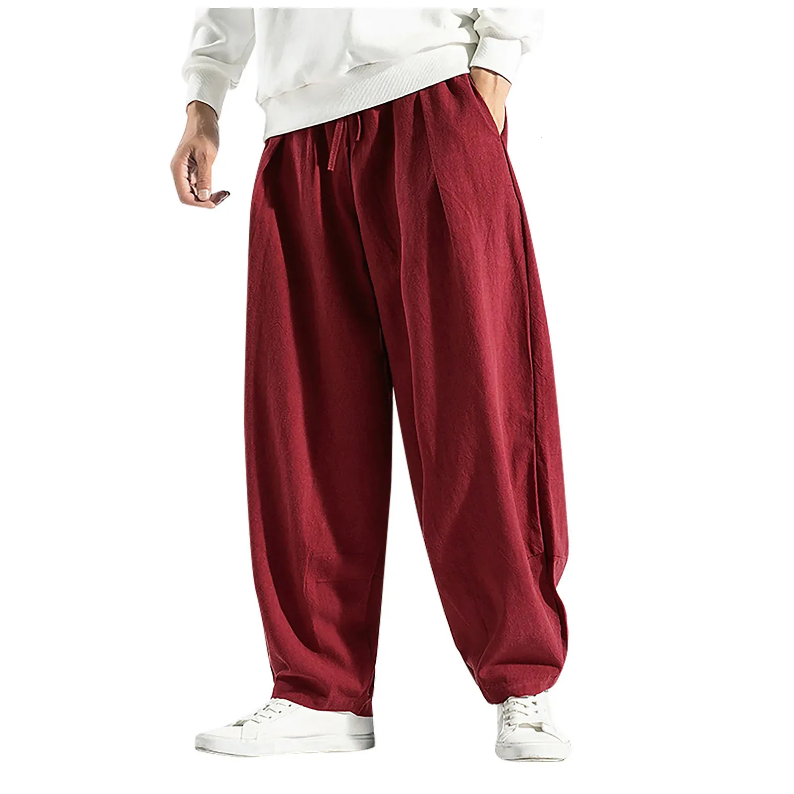 Men's Summer Cropped Pants: Casual Loose Wide Leg Bloomers with Pockets ...