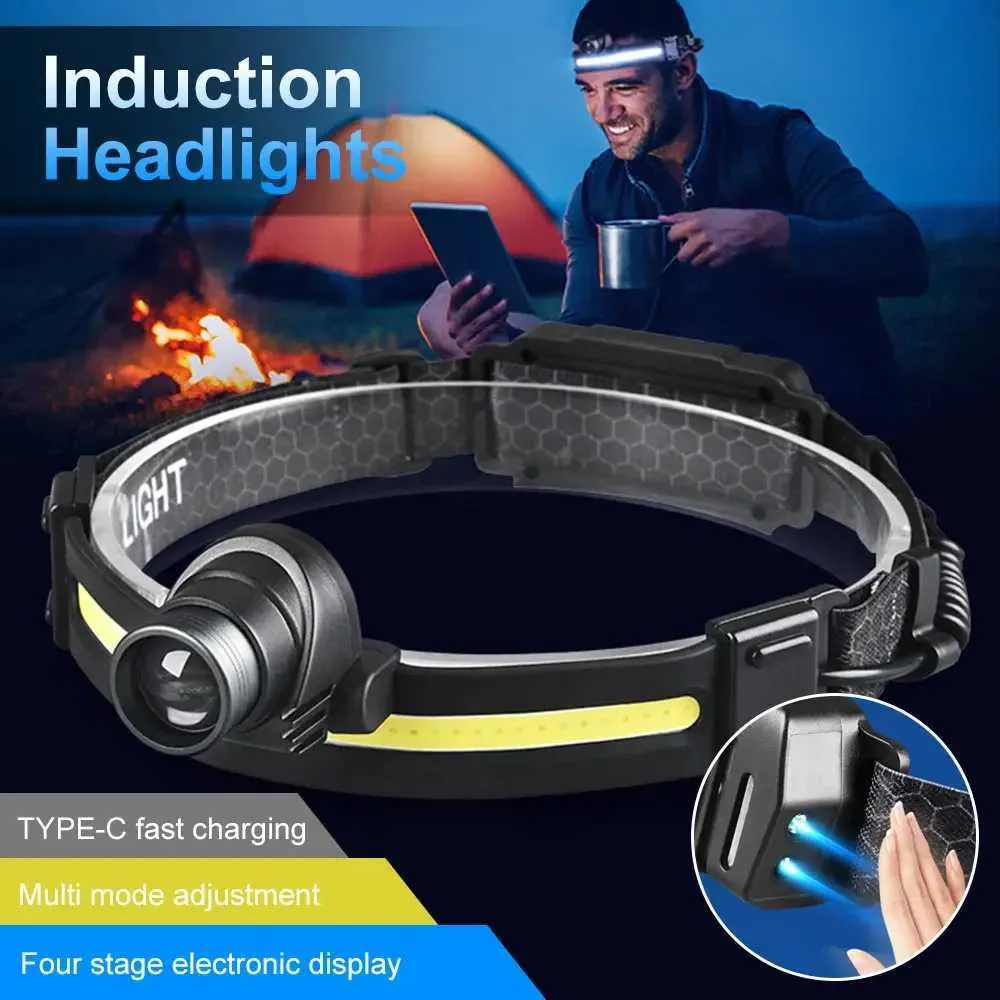 Super Bright Rechargeable LED Headlamp with Sensor - USB Work Light ...