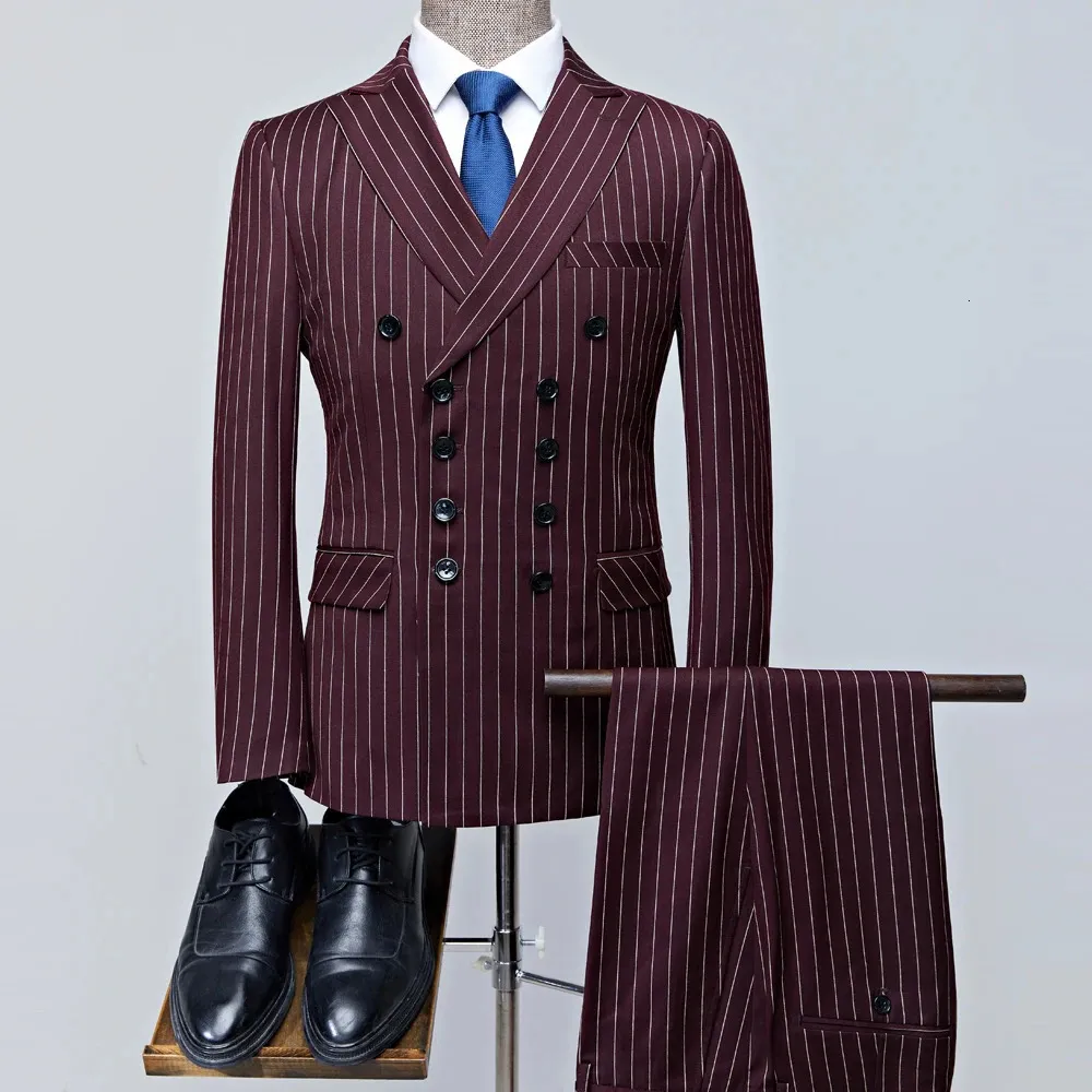 Mens Double Breasted Coat Retro Style Suit: Groom Tuxedo, Red & Black ...