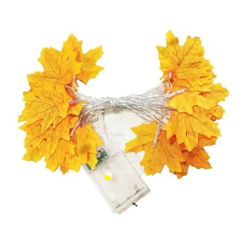 Autumn Garland with Maple Leaves, Pumpkins & LED Lights - Festive Fall ...