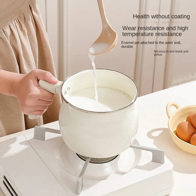 Small Enamel Milk Pot with Lid - 16cm Non-Stick Baby Food & Noodle Pot ...