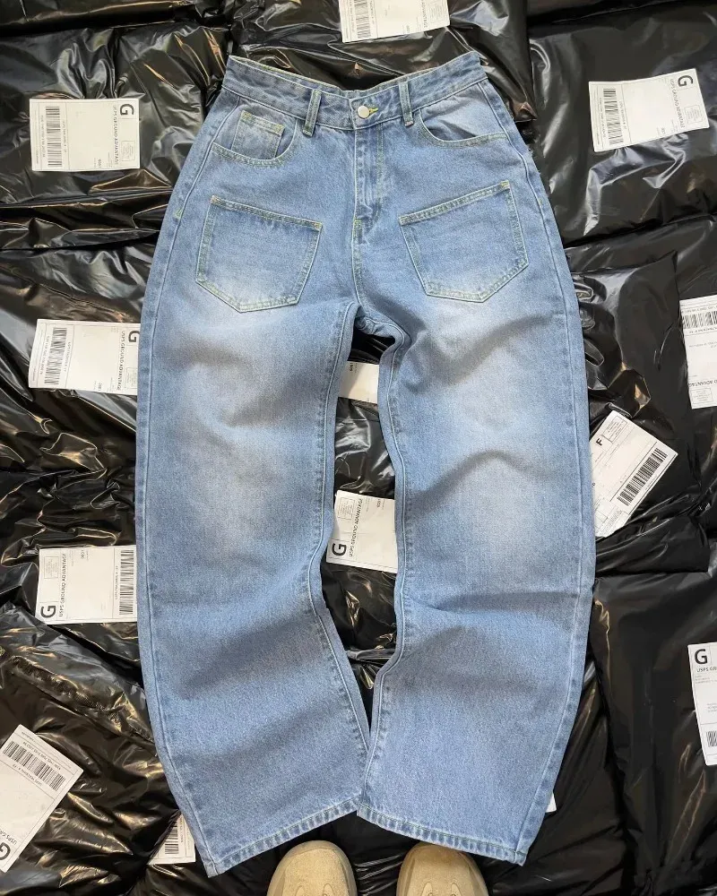 Harajuku Cherry Blossom Print Y2K baggy jeans for Men and Harajuku Cherry Blossom Print Y2K baggy jeans for Men and