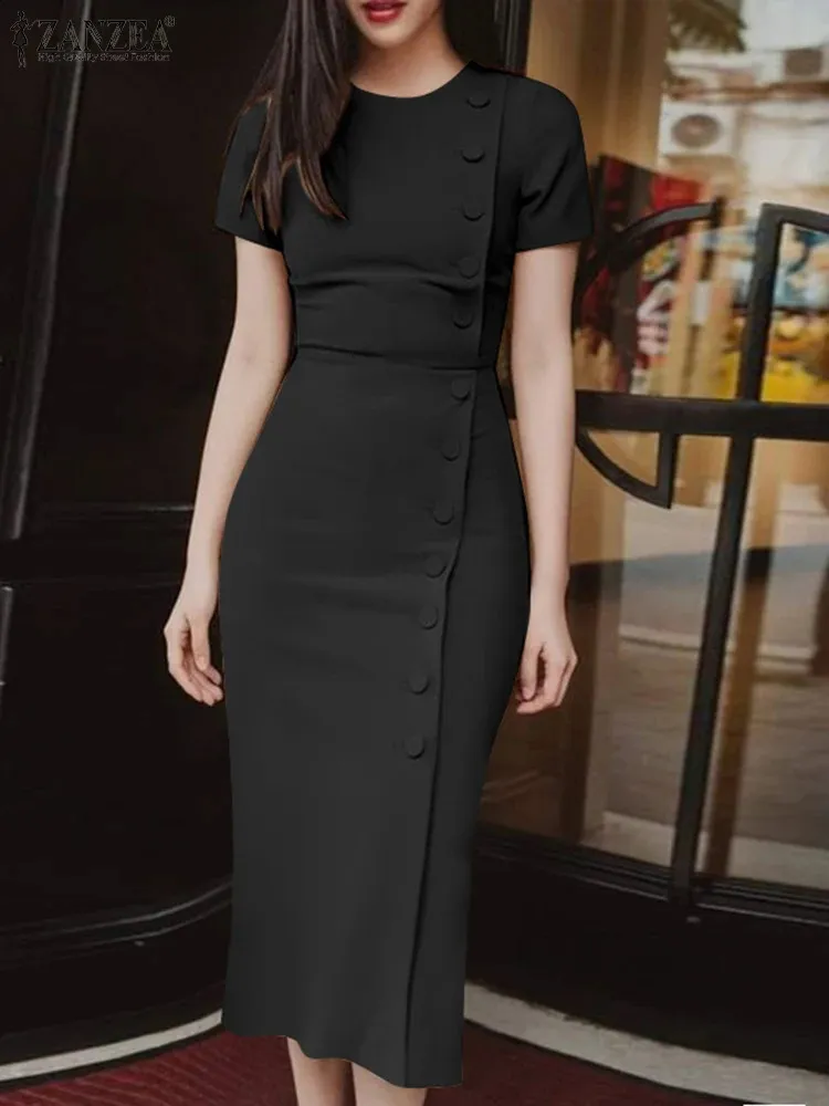 ZANZEA Women's Elegant Solid Color Midi formal sundress ZANZEA Women's Elegant Solid Color Midi formal sundress