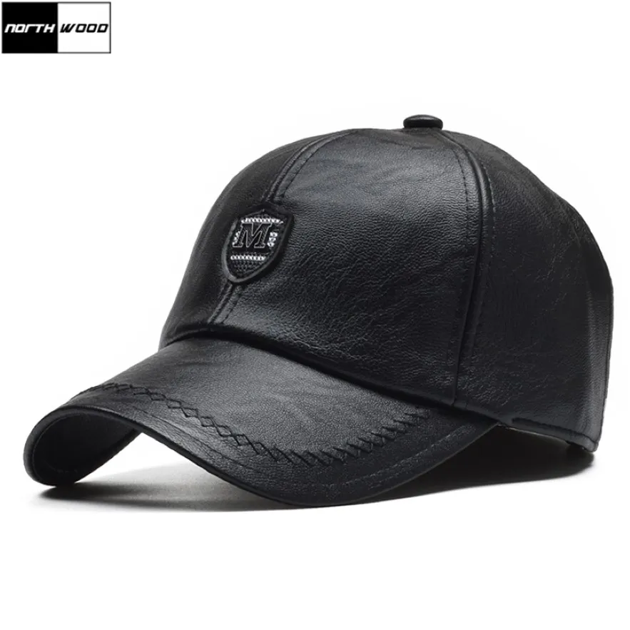 High Quality NORTHWOOD PU Leather Winter Mens Leather Baseball Cap With ...