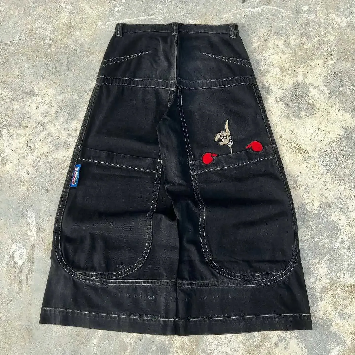 Jnco Wide Leg Denim Jeans with Large Pockets and Kangaroo Print for Men ...