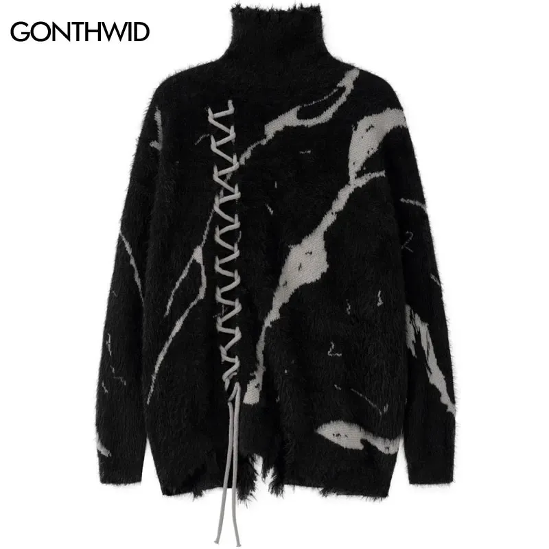 Men's Distressed Turtleneck Knit Pullover Sweater - Retro Hip Hop Style ...
