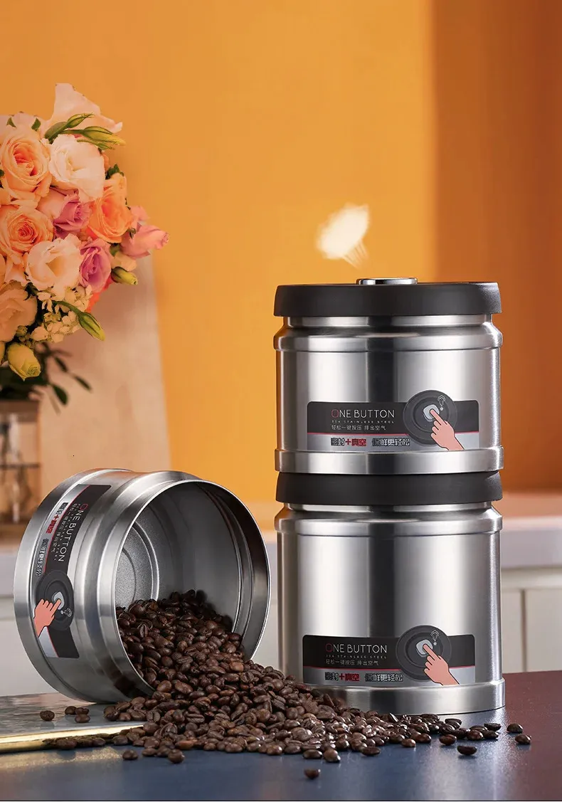 Vacuum Sealed Coffee Bean Storage Canister - Stainless Steel Food ...