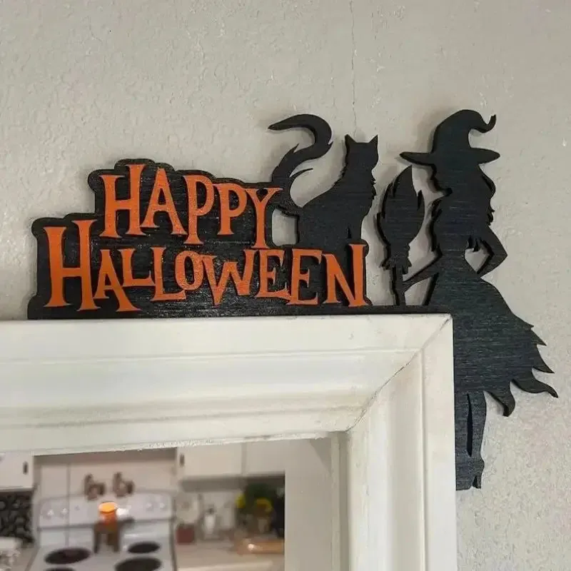 Halloween Door Decor: Double Sided Witch & Ghost Wooden Door Topper For ...
