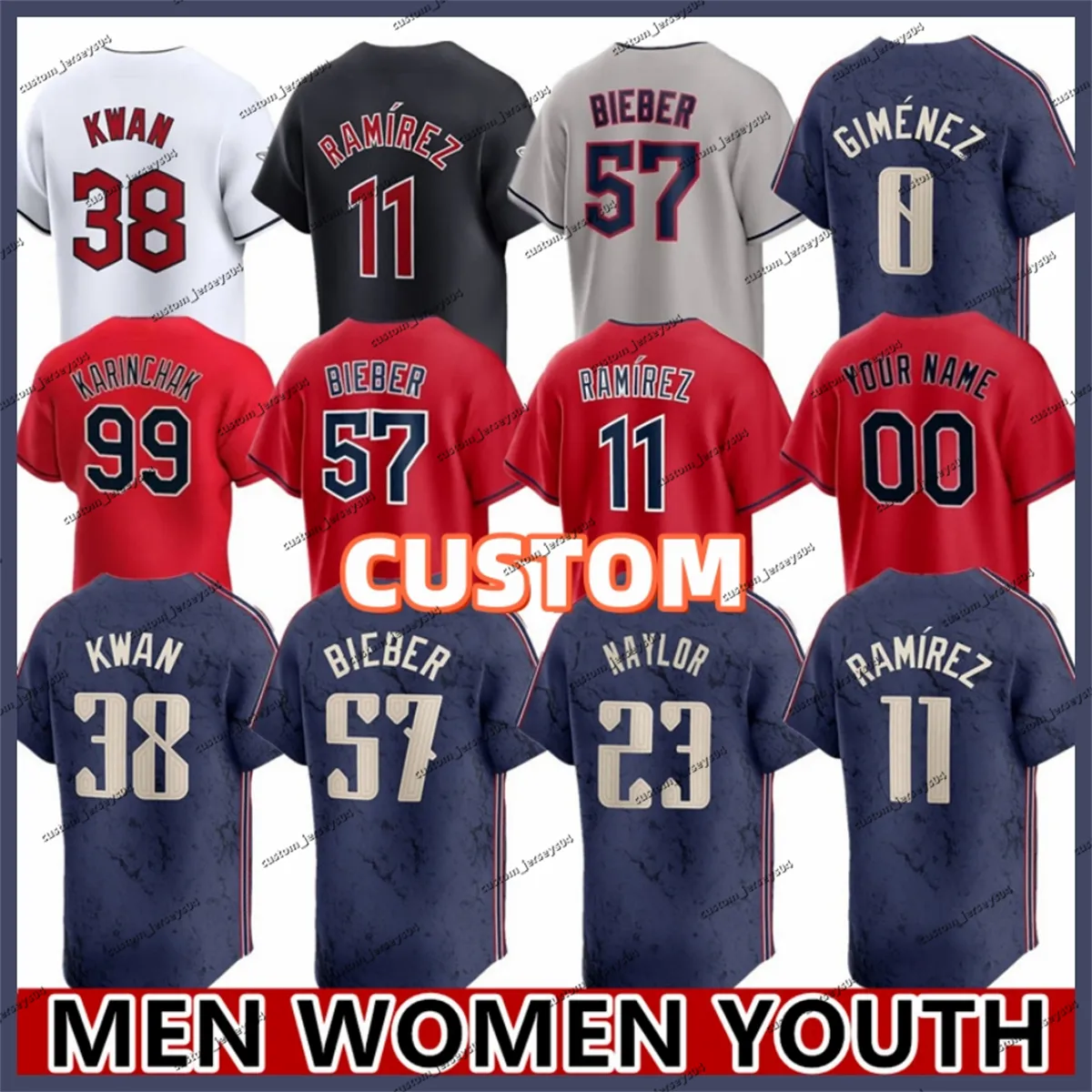 2024 Custom City Connect Jose Ramirez Andres Gimenez Baseball Jersey ...