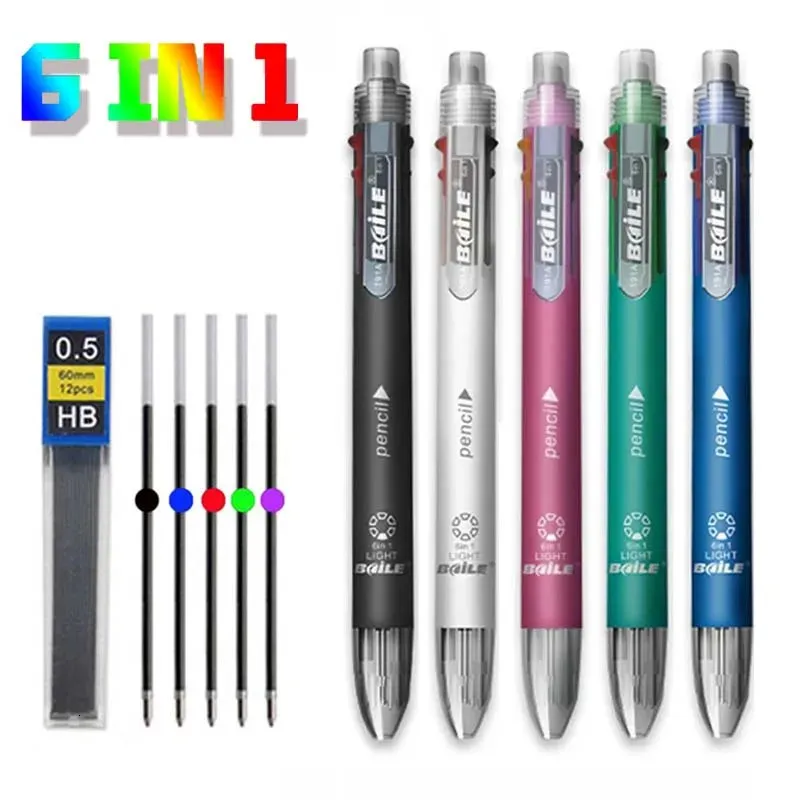 Wholesale Multifunctional 6 In 1 Ball Pen Set With Refills, Lead, Ball ...