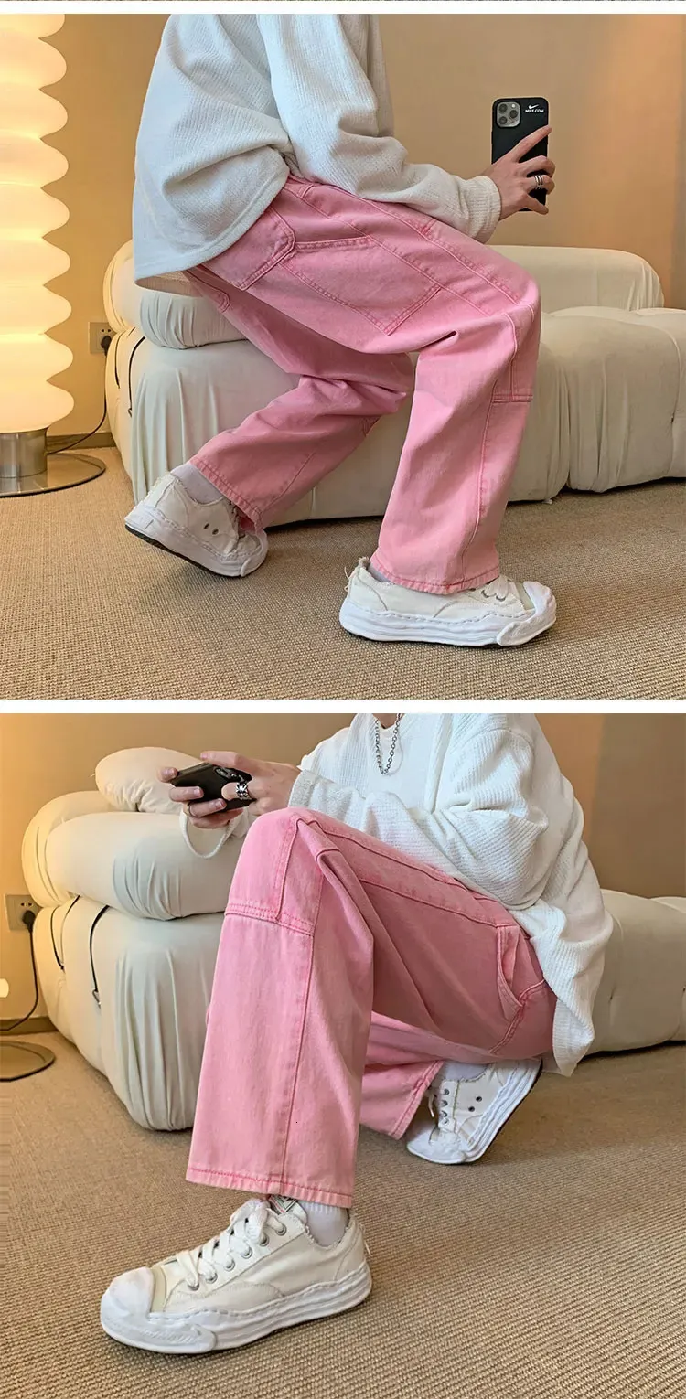 Baggy Pink Cargo Jeans: Men's Streetwear Style, Shop Now! Premium ...