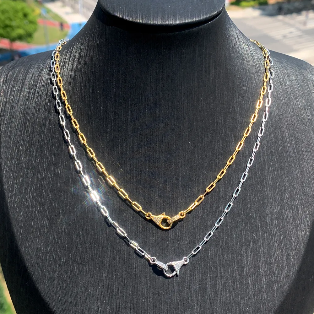 Premium Gold Color Silver Chain Pendant Necklace - Open Link Design ...