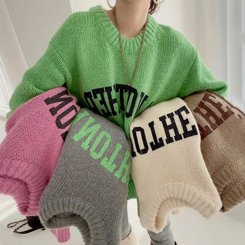 Korean Fashion Candy Color Loose Fit Acetate Sweater Pullover for Women ...