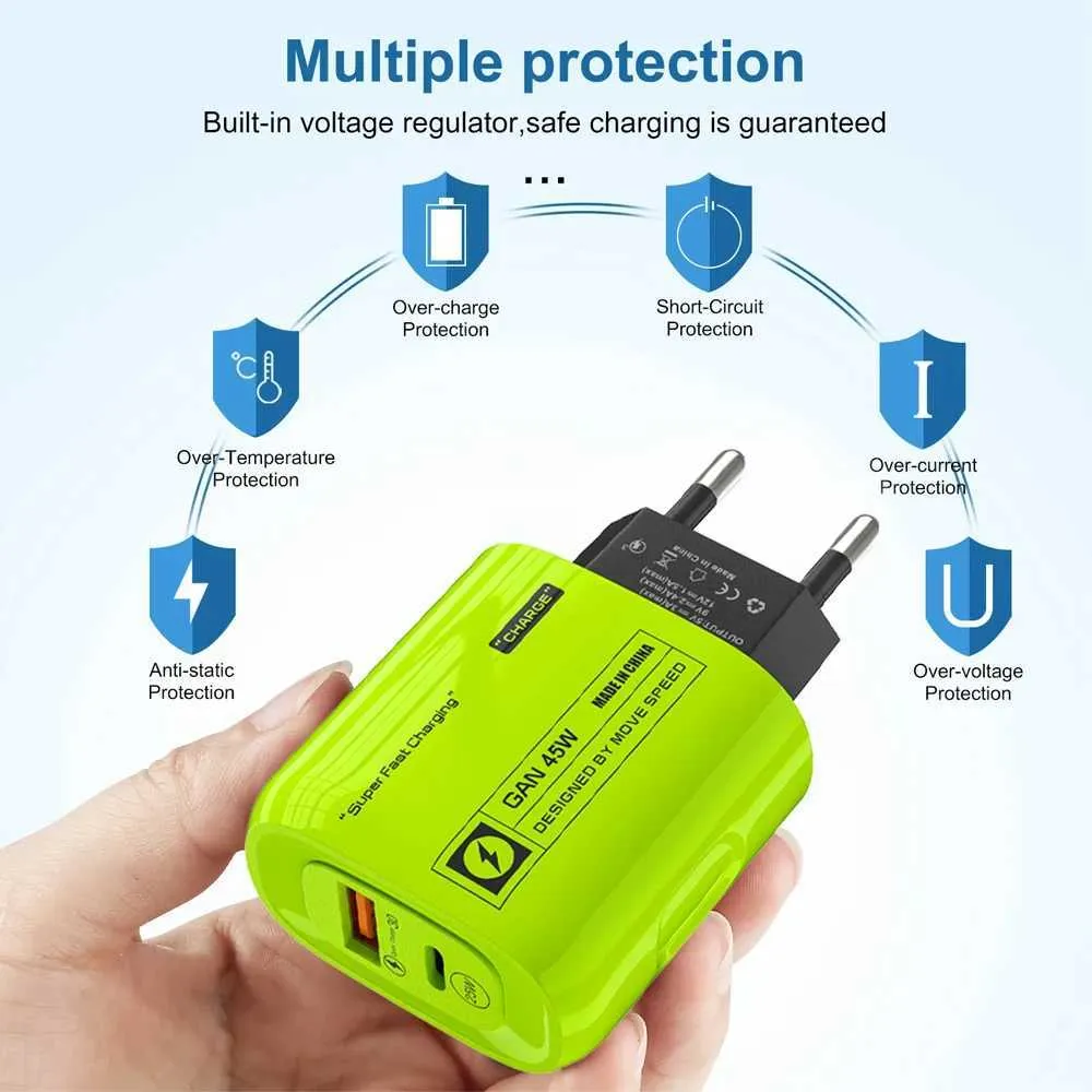 45W USB Type C Fast Charger: Universal EU/US Plug, High-Speed PD ...