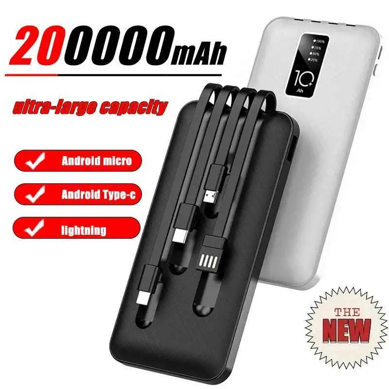 200000mAh Fast Charge Power Bank - 4 Integrated Cables, High Capacity ...