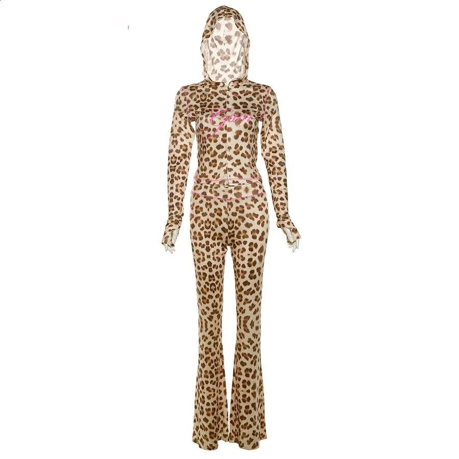 Leopard Print Tracksuit: Stylish 2-Piece Set - Hooded Crop Jacket ...