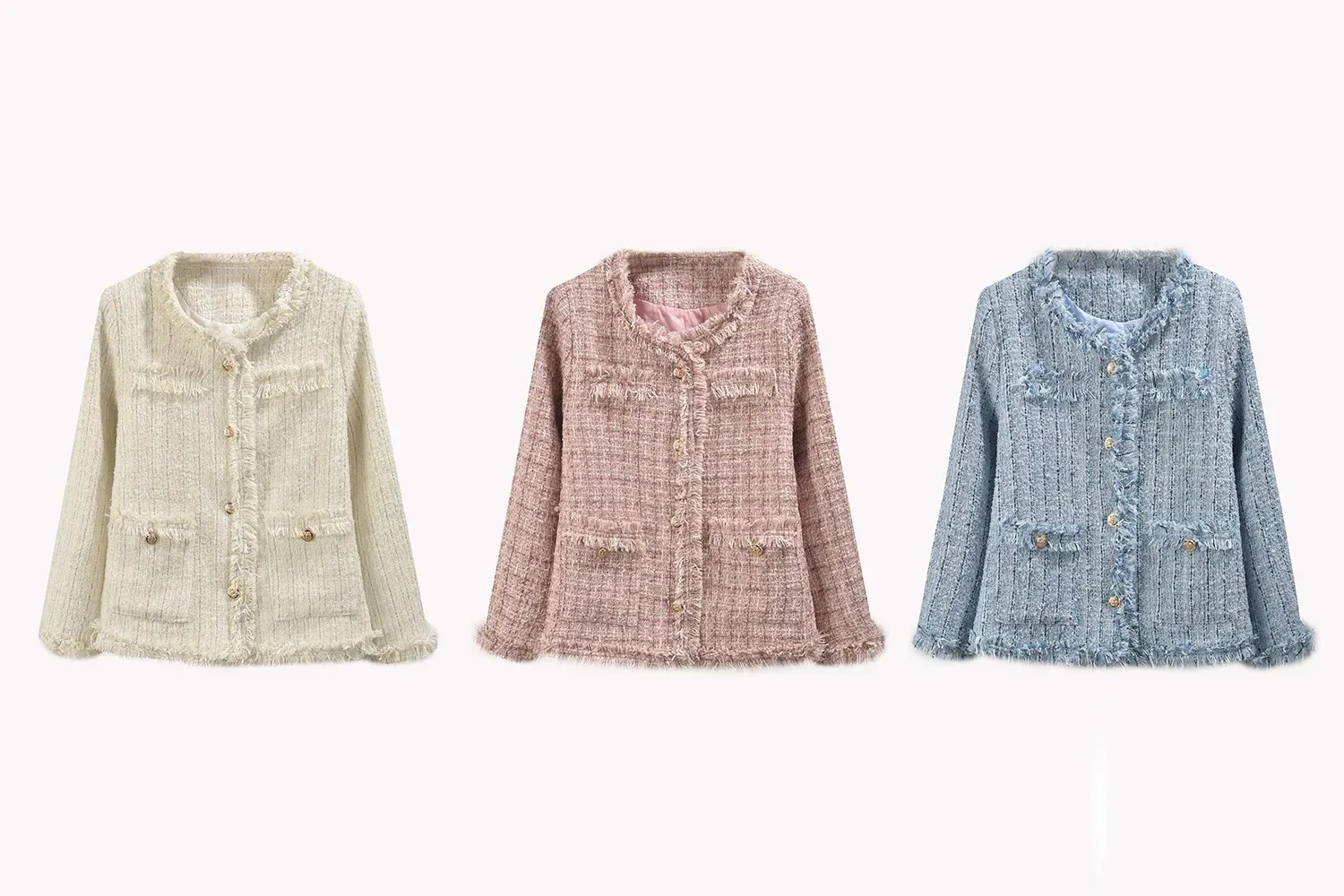 Elegant Plaid Tweed Jacket - Korean Style Long Coat, Open Front - Shop ...