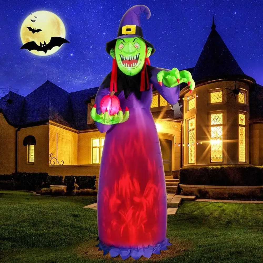 Outdoor Inflatable Halloween Decorations: 10FT Witch With LED Lights ...