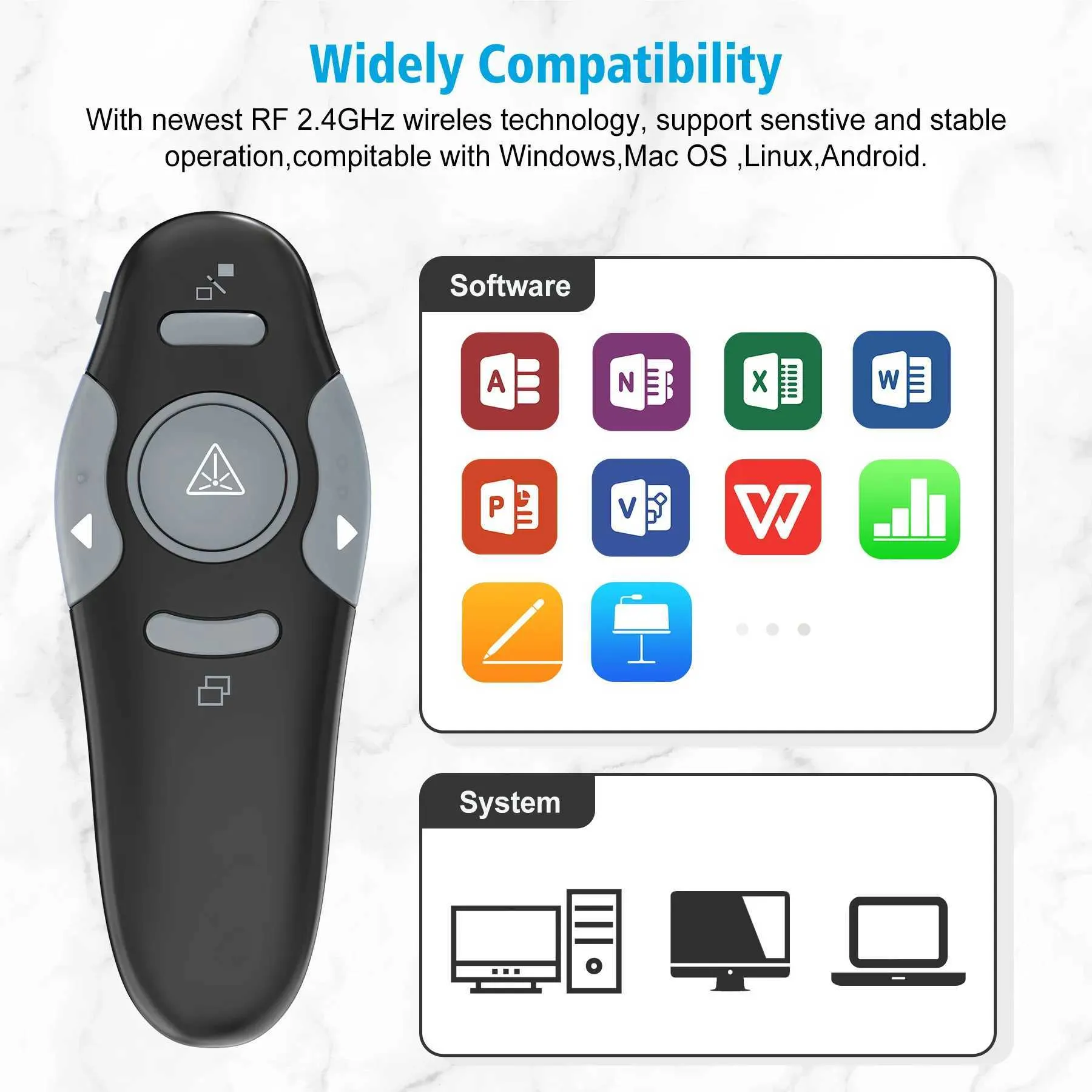 Window Pens Presenter Clicker Green LNKOO 2.4 GHz Wireless Presenter ...